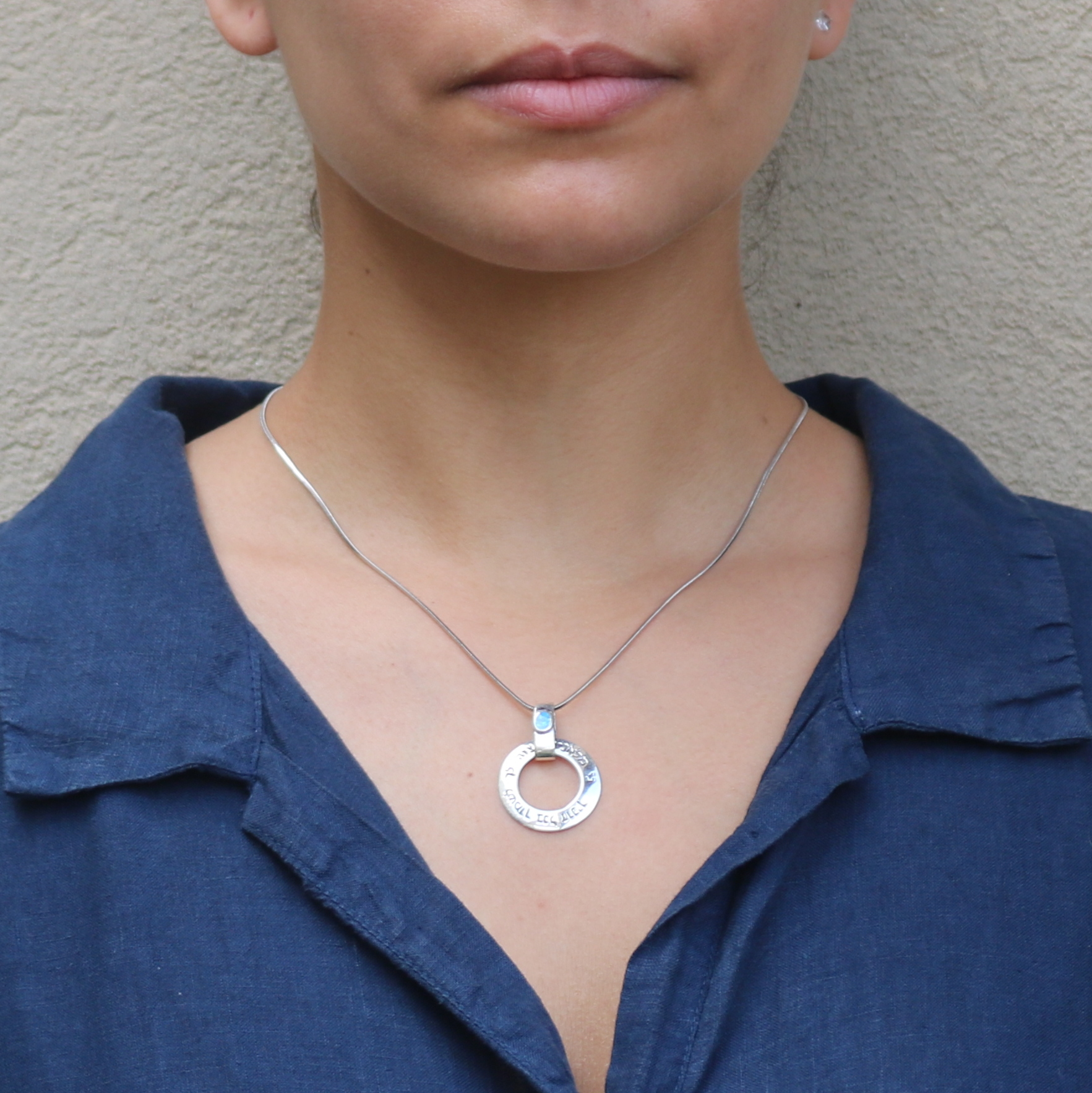 Circular Sterling Silver Pendant Embedded With an Eilat Stone and a ...
